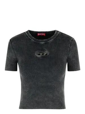 DIESEL® DIESEL Ribbed Cotton T-Shirt With Oval D Logo