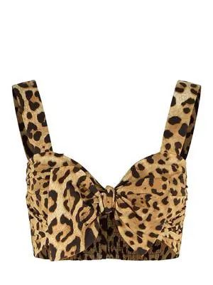 Dolce & Gabbana Leopard-print Cotton Bustier Top - Brown
