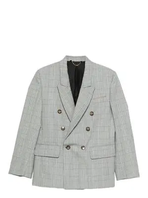 Victoria Beckham Check Wool Double-breasted Tailored Jacket - Gray
