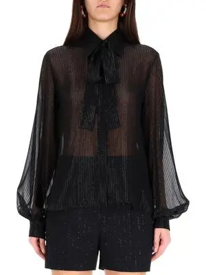 Max Mara Max Mara Black Sheer Striped Shirt With Pussy Bow Black