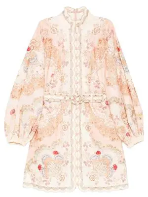 Zimmermann Floral Print High Neck Dress - Cream