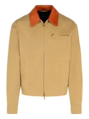 Versace Beige Cotton Jacket With Leather Collar - Cream