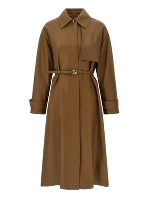 Fendi Lambskin Belted Trench Coat - Brown