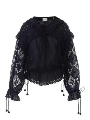Isabel Marant Étoile ISABEL MARANT Black Cotton Lace-Up Front Blouse Black
