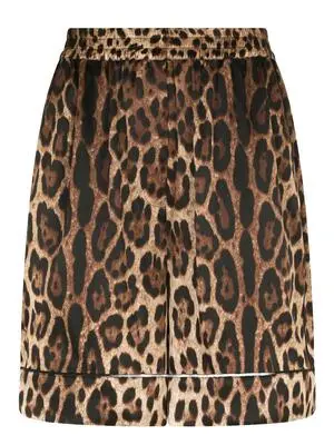 Dolce & Gabbana Leopard Print Silk Shorts - Brown