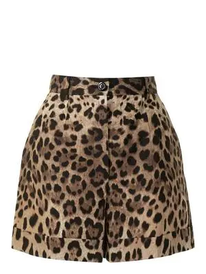 Dolce & Gabbana Leopard-print Poplin Shorts - Brown