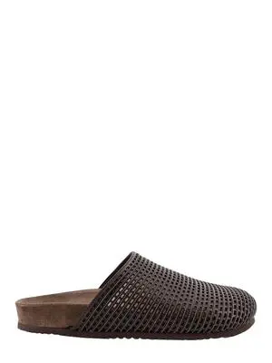 Brunello Cucinelli Leather Sandals With Precious Net Detail - Multicolor