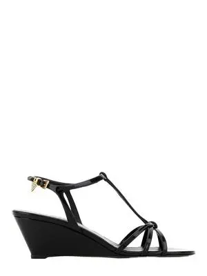 Prada Leather Wedge Sandals - Black