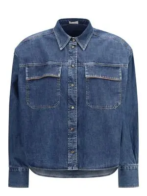 Brunello Cucinelli Denim Shirt With Jewel Details - Blue