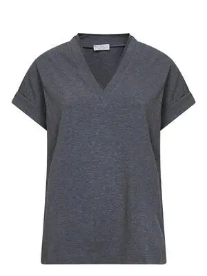 Brunello Cucinelli Grey Stretch Jersey T-shirt With Precious Neckline - Multicolor