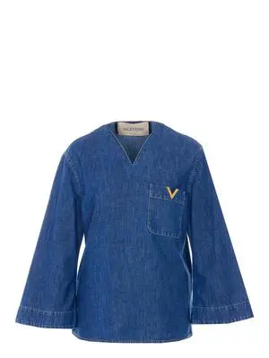 Valentino Garavani VALENTINO GARAVANI Denim Shirt With Embossed Logo Blue