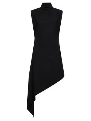 Alaïa Black Wool Gabardine Asymmetrical Dress - Multicolor