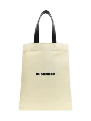 JIL SANDER Flat Shopper Canvas Shopping Bag With Leather Handles - Multicolor
