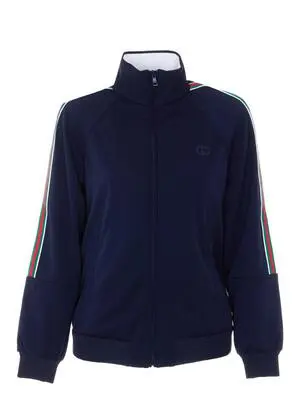 Gucci Technical Jersey Jacket With Zipper And Web Detail - Blue