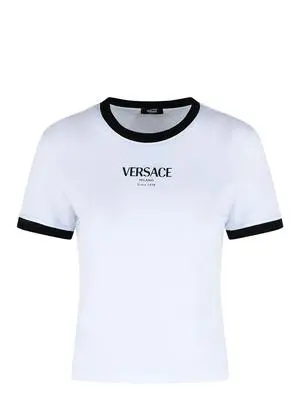 Versace Viscose T-shirt With Contrast Logo - White