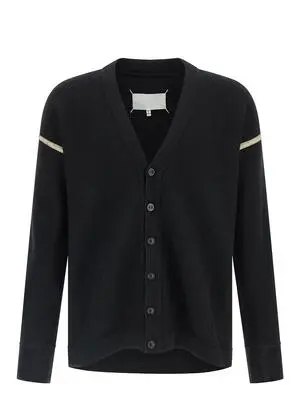 MAISON MARGIELA Virgin Wool V-neck Cardigan With Denim Elbow Patch - Black