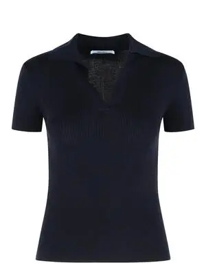 Max Mara MAX MARA Albero Dark Virgin Wool Polo Shirt Blue