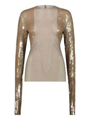Rick Owens RICK OWENS Sequined Long Sleeve Top Multicolor