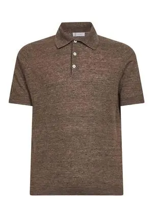 Brunello Cucinelli Brunello Cucinelli Men Hazelnut Linen And Cotton Knit Polo Shirt Multicolor