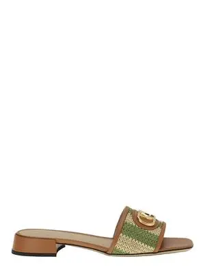 Valentino Garavani Vlogo Signature Raffia Slide Sandals - Multicolor