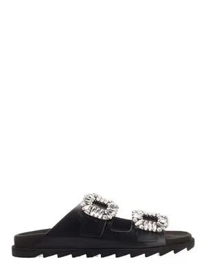 ROGER VIVIER Slidy Viv Mule With Crystal Buckles - Black