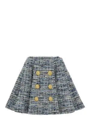 BALMAIN BALMAIN High-Waisted Flared Pleated Tweed Mini Skirt