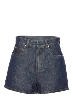 Fendi Fendi Embroidered Logo High-Waist Denim Shorts Blue