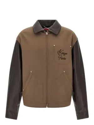 Kenzo Chainstitch Wool And Leather Jacket - Brown