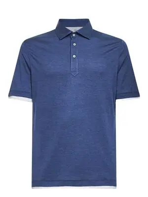 Brunello Cucinelli Brunello Cucinelli Men Blue Silk And Cotton Jersey Polo Shirt With Faux Layering Multicolor