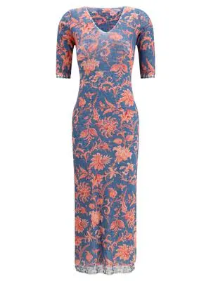 Etro ETRO Stretch Tulle Midi Dress With Floral Motif Multicolor