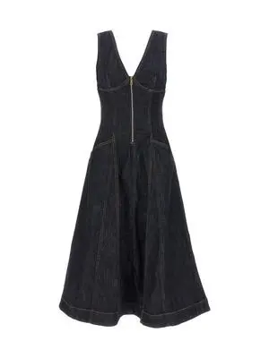 SELF-PORTRAIT SELF-PORTRAIT Indigo Denim Midi Dress