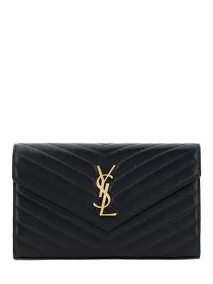 Saint Laurent Monogram Quilted Leather Wallet With Chain - Black