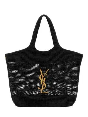 Saint Laurent Raffia Icare Shopping Bag - Black