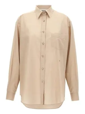 Moschino Cotton Shirt With Patch Pocket And Embroidery - Cream