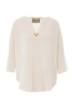 VALENTINO VALENTINO GARAVANI White V-Logo Detail Wool Sweater