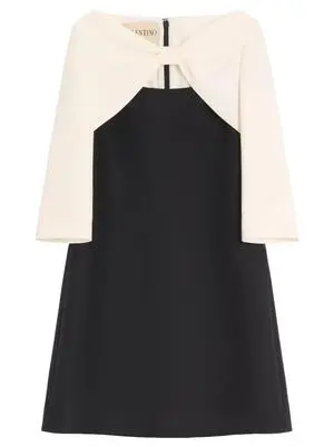 Valentino Garavani Crepe Couture Short Dress With Bow And Contrasting Sleeves - Black