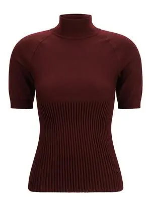 Alaïa Ribbed Wool High Neck Short Sleeve Top - Multicolor