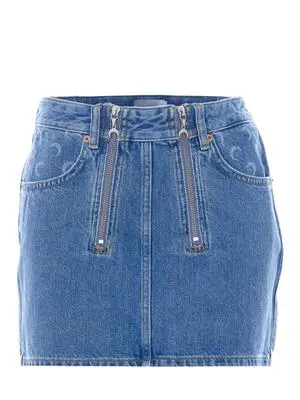 MARINE SERRE Denim Moon Logo Zipped Mini Skirt - Blue