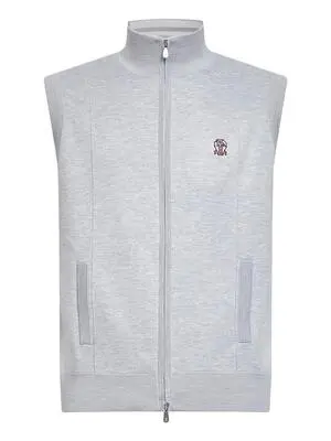 Brunello Cucinelli Grey Silk And Cotton Knit Logo Vest - Multicolor
