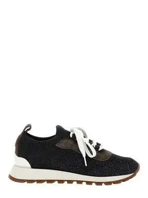 Brunello Cucinelli Lurex Lace-up Sneakers - Gray