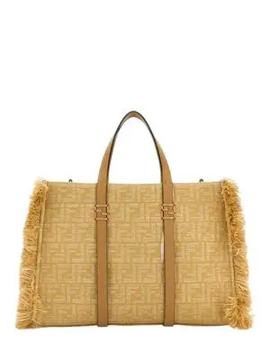 Fendi Embroidered Canvas Raffia Shopping Tote - Multicolor