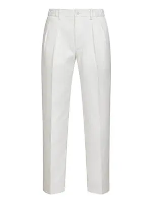 Tagliatore Cream Stretch Cotton Pleated Trousers - Multicolor