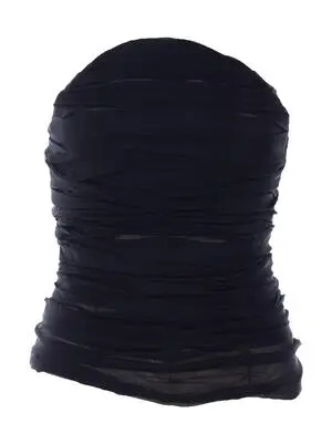 Balenciaga Silk Ruched Bustier Top - Black