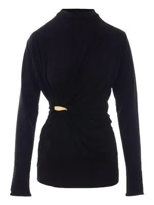 Bottega Veneta Long Sleeve Top With Gold Tone Hardware - Black