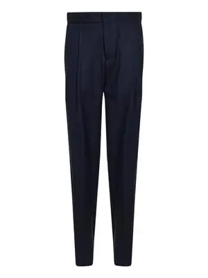 Giorgio Armani Blue Chevron Wool And Cashmere Trousers - Multicolor