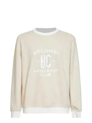 Brunello Cucinelli Beige Cotton And Linen Printed Sweatshirt - Multicolor
