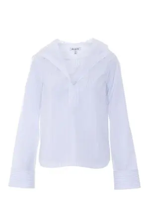 Alaïa Striped Cotton Hooded Shirt - White