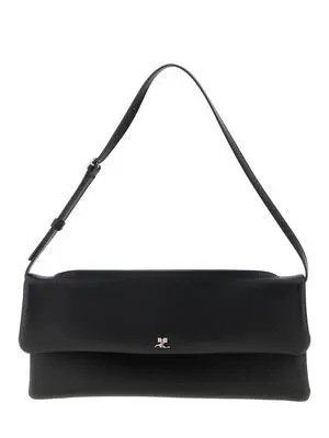 COURREGES Calf Leather Wrist Clutch With Magnetic Flap Closure - Black