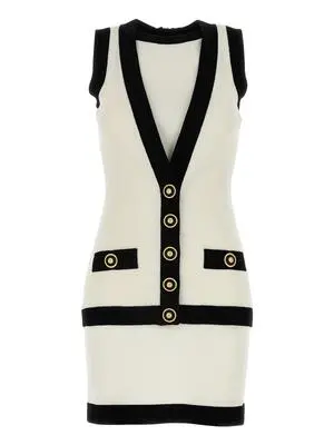 Balmain Knit Dress With Gold Tone Buttons - Multicolor