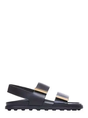 TOD'S Leather Sandals With Gold Tone Hardware - Black